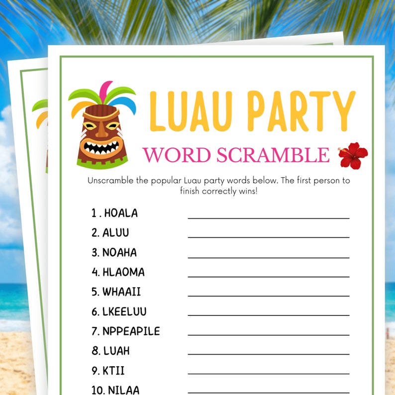 Luau Party Games, Word Scramble, Luau Games, Luau Birthday Party Games ...