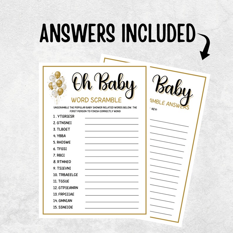 Baby Shower Games, Word Scramble, Baby Shower Party Games, Oh Baby Word ...