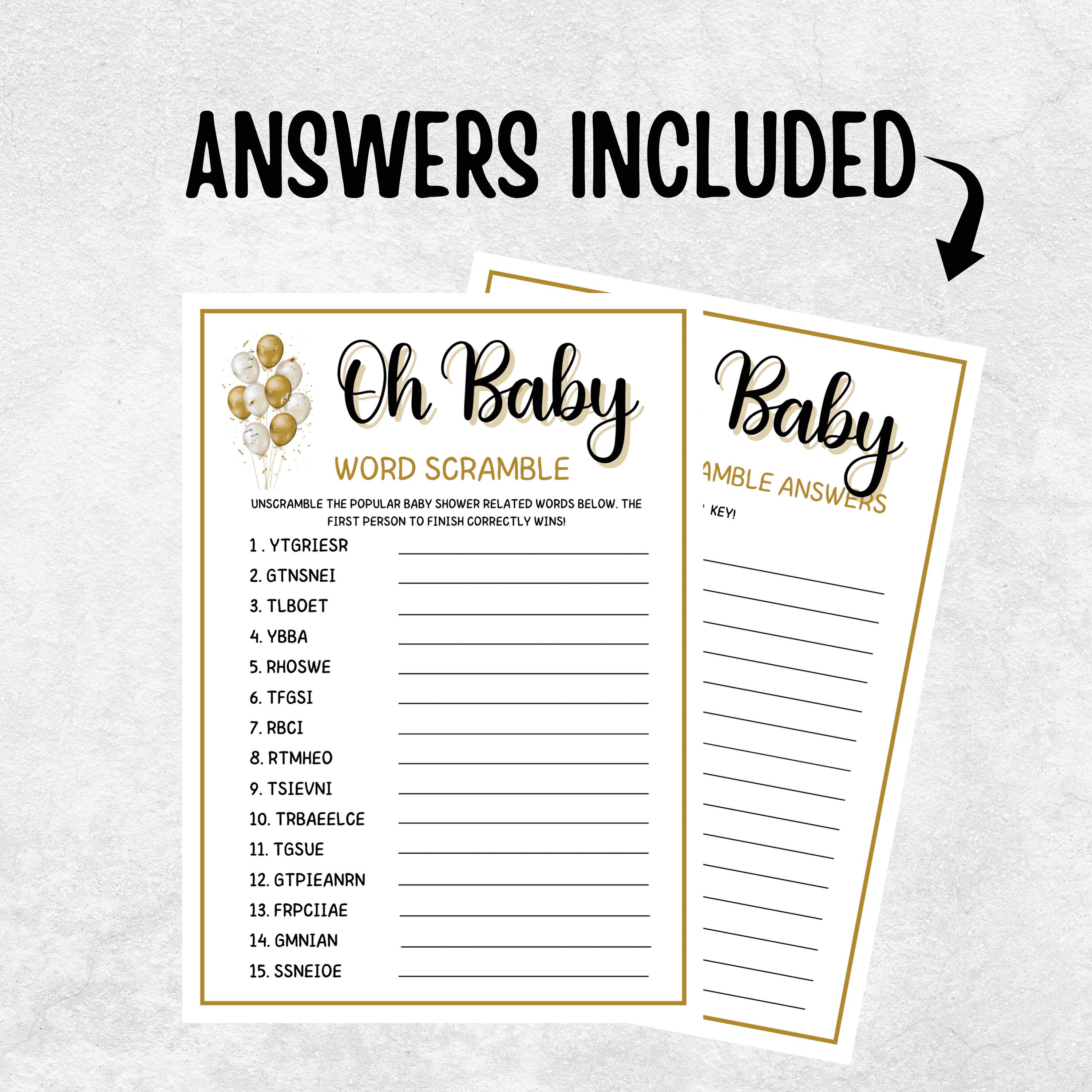Baby Shower Games, Word Scramble, Baby Shower Party Games, Oh Baby Word ...