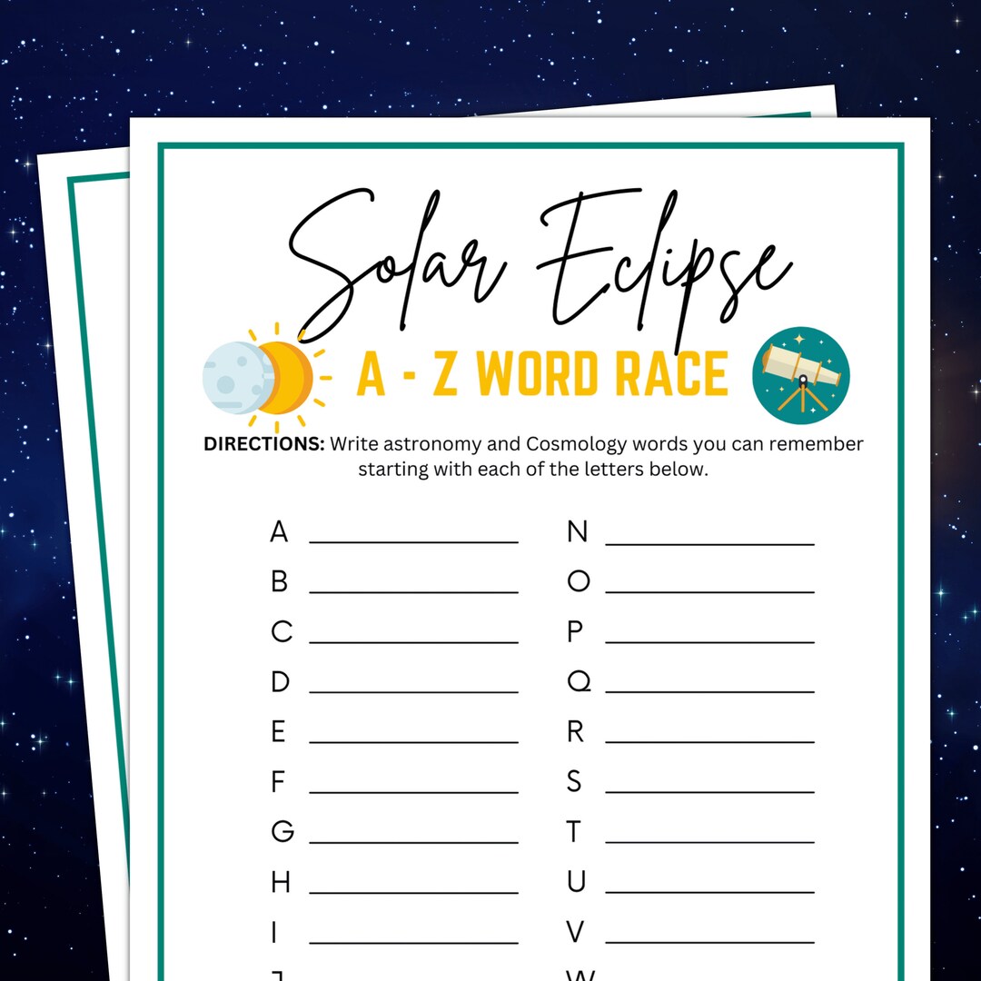Eclipse Games, A to Z Word Race, Solar Eclipse Games, Birthday Games ...