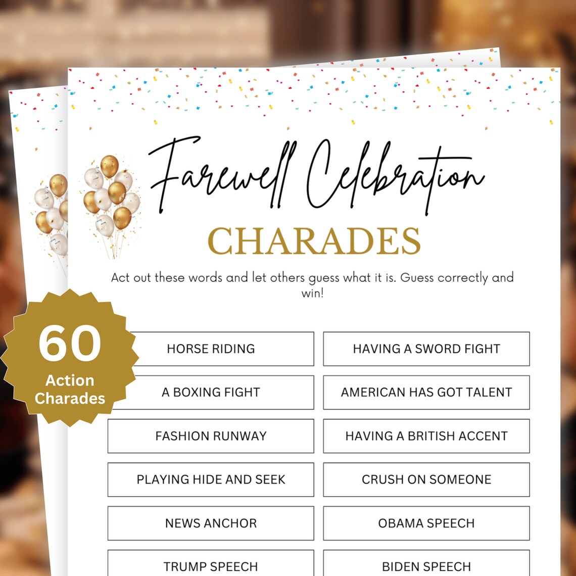 Farewell Party Games, Charades, Farewell Party Games for Kids, Seniors ...