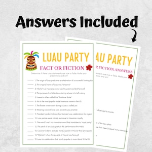 Luau Trivia, Fact or Fiction, Luau Party Games, Aloha Party Games ...