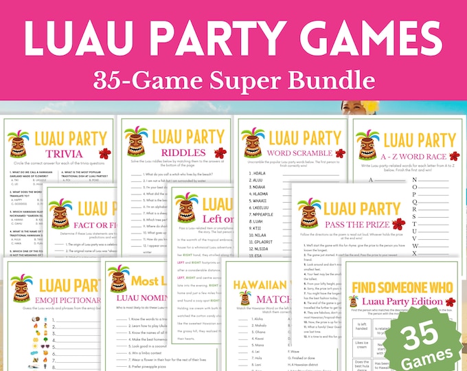 Luau Party Game Bundle, Printable Luau Games, Luau Party Games for ...