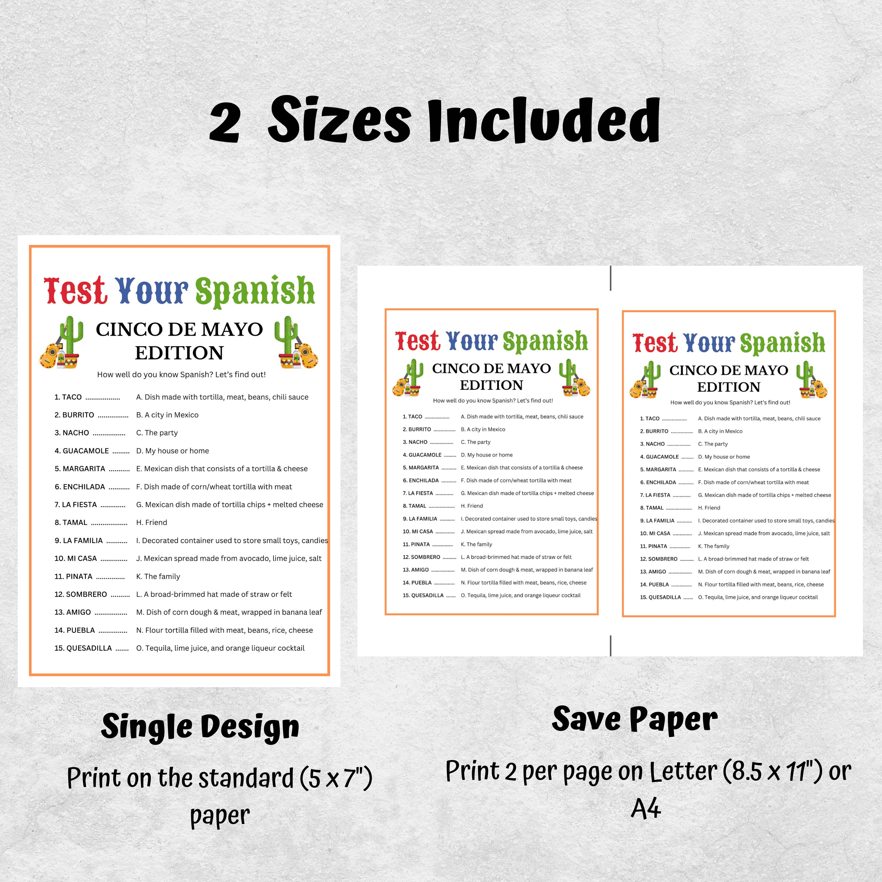 Test Your Spanish Trivia, Cinco De Mayo Games, Mexican Party Games, Dia ...