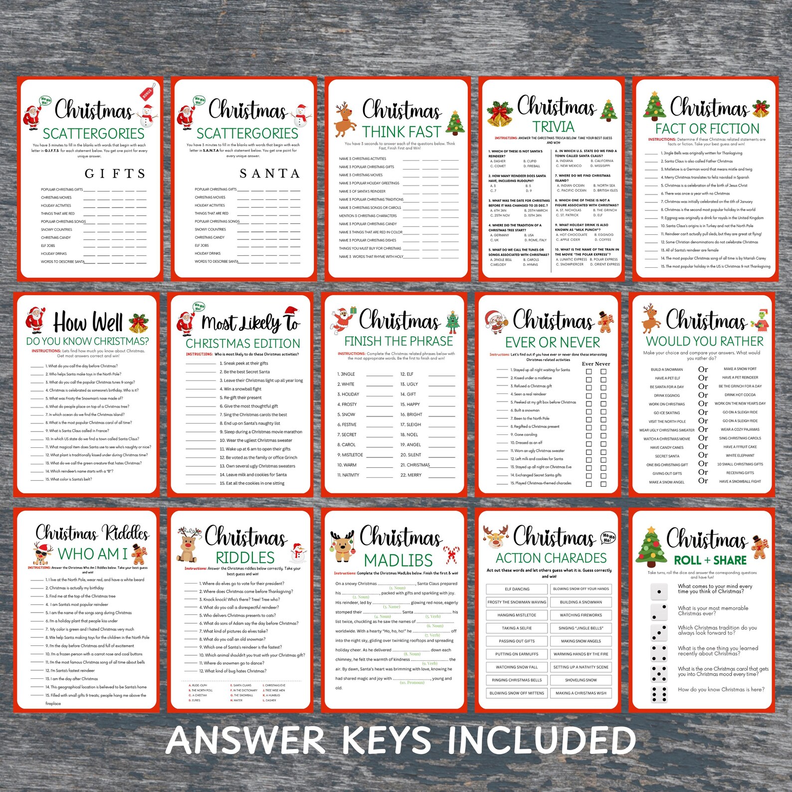 Christmas Games, 50 Game SUPER Bundle, Christmas Party Games, Holiday ...