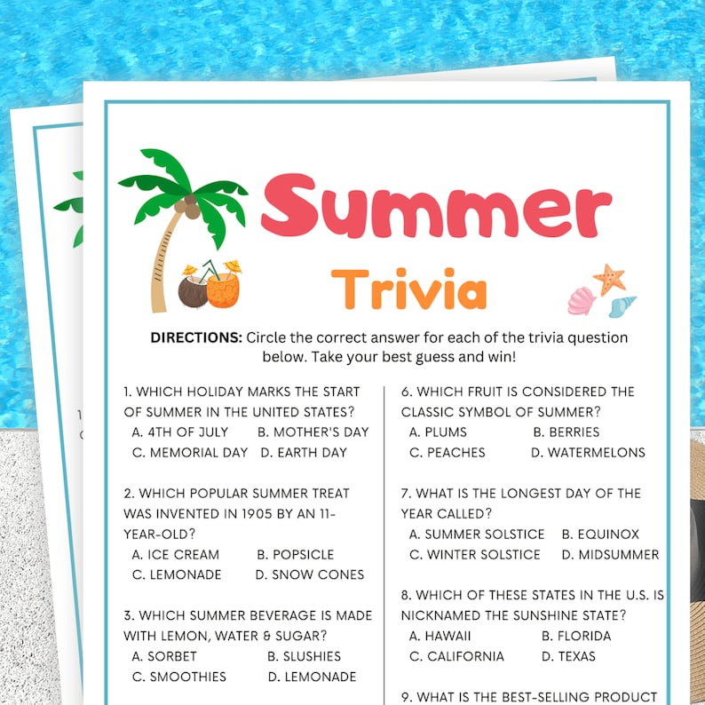 Summer Trivia, Summer Games, Summer Party Games for Kids, Summer ...