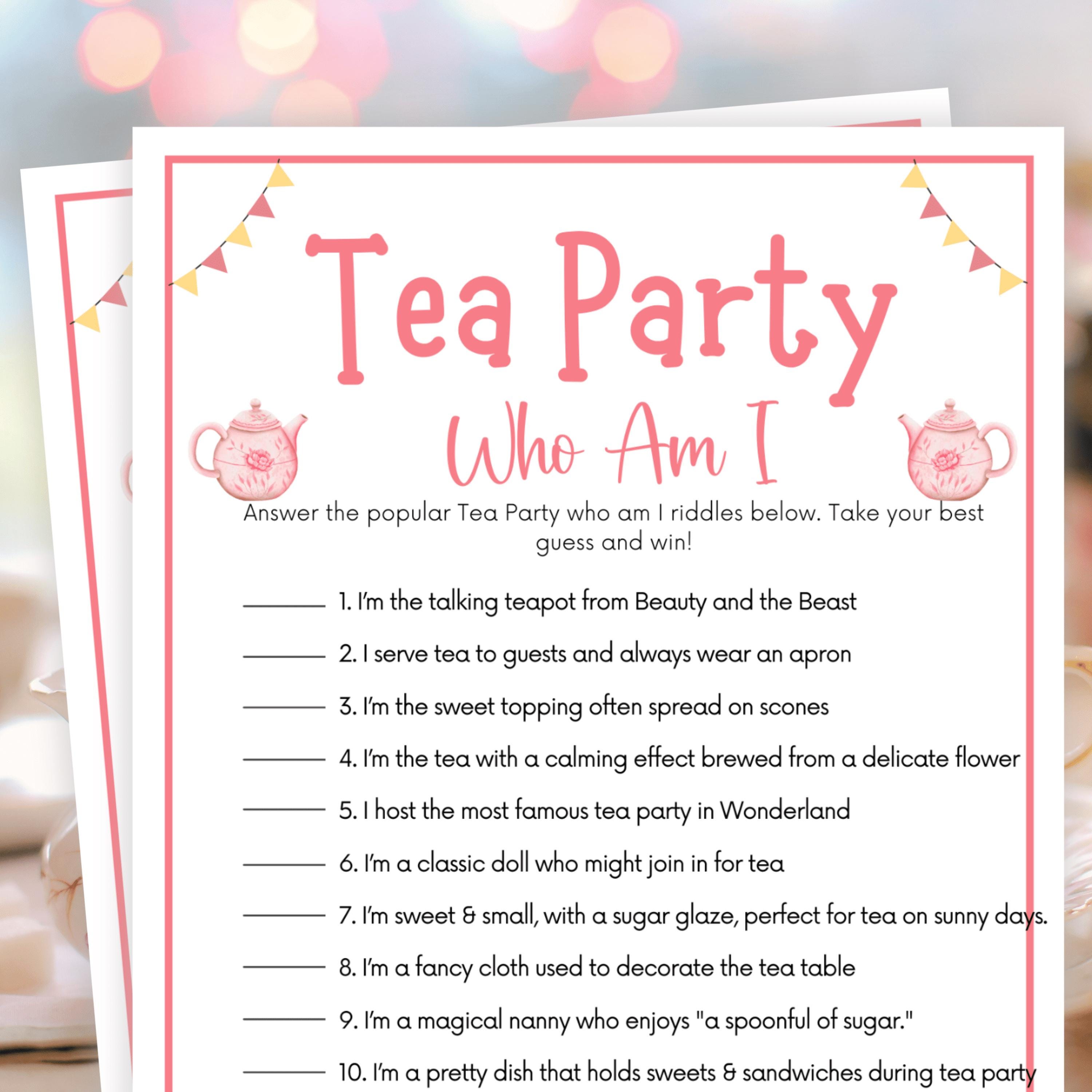 Tea Party Riddles, Who Am I, Tea Party Games, Ladies Tea Party Games ...