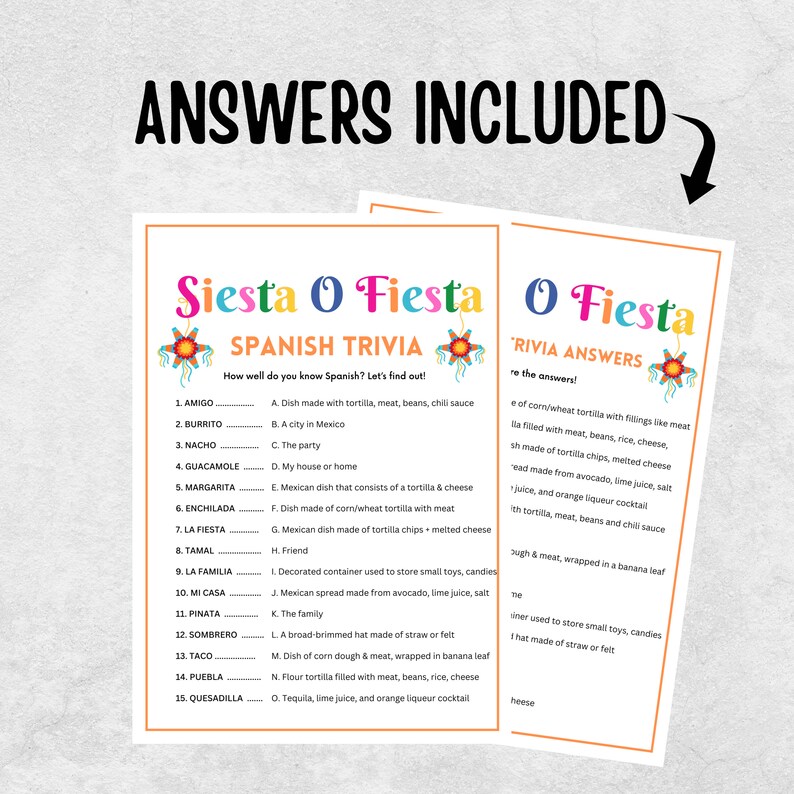 Fiesta Party Trivia, Spanish Word Trivia, Siesta O Fiesta, Fiesta Games ...