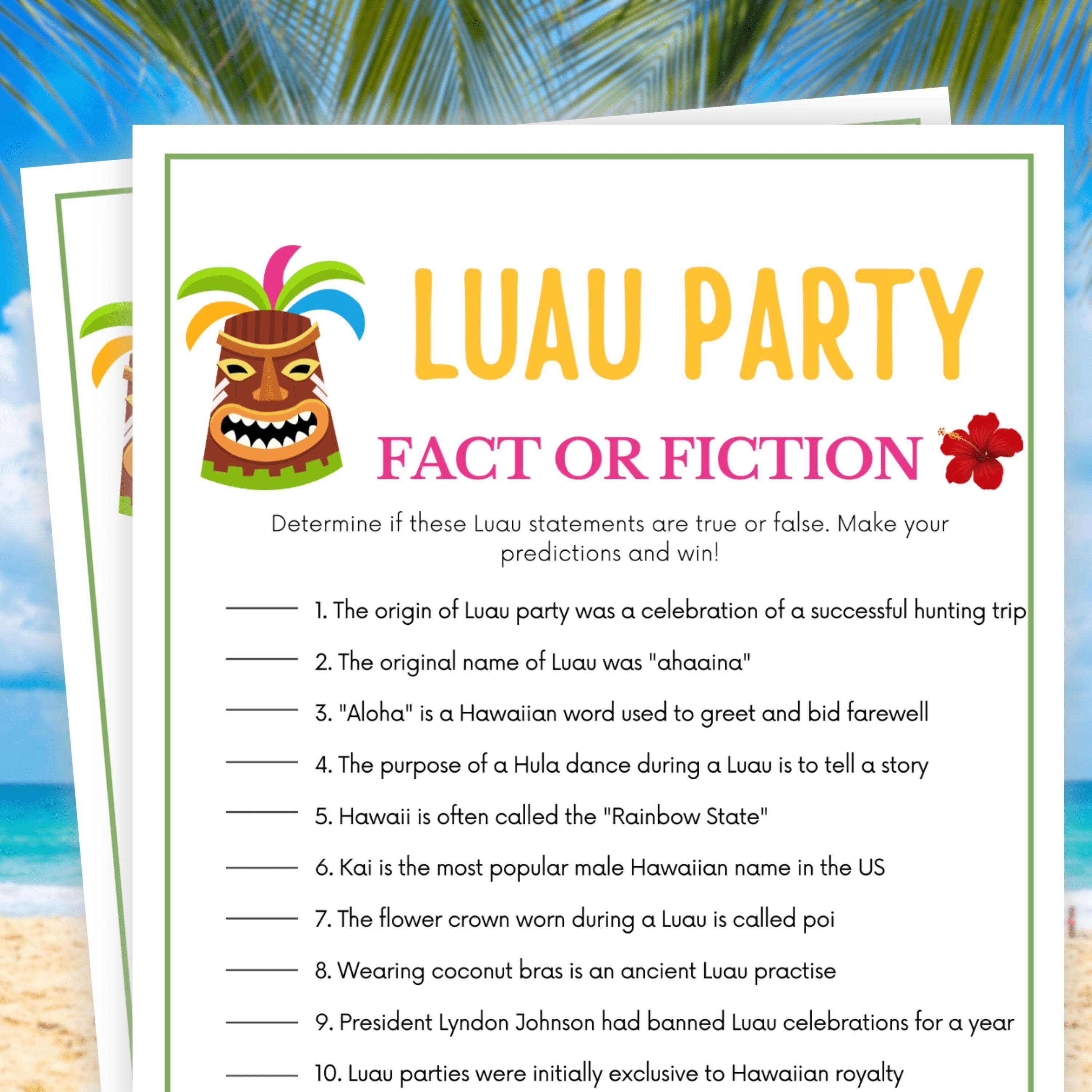 Luau Trivia, Fact or Fiction, Luau Party Games, Aloha Party Games ...