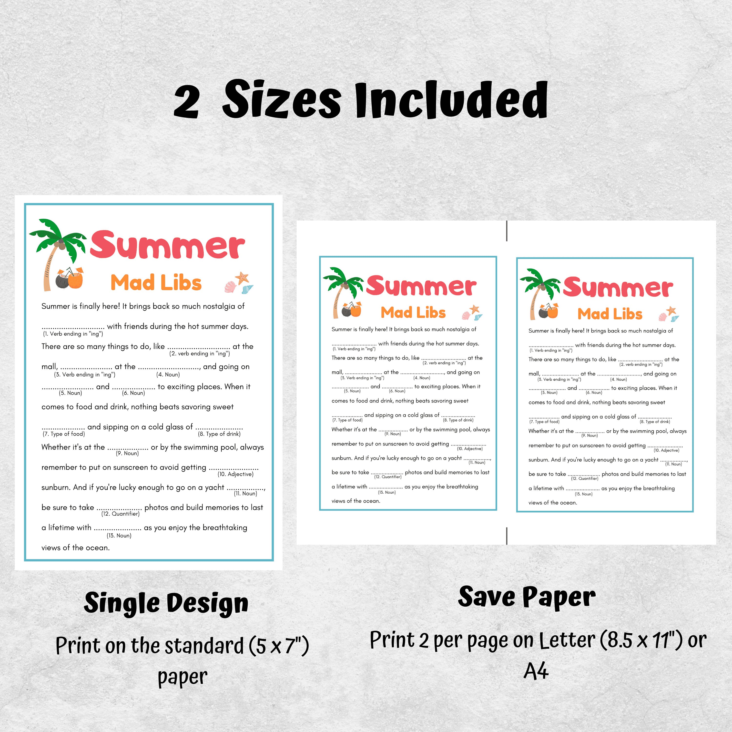 Summer Mad Libs, Summer Games, Summer Games for Kids, Summertime Games ...