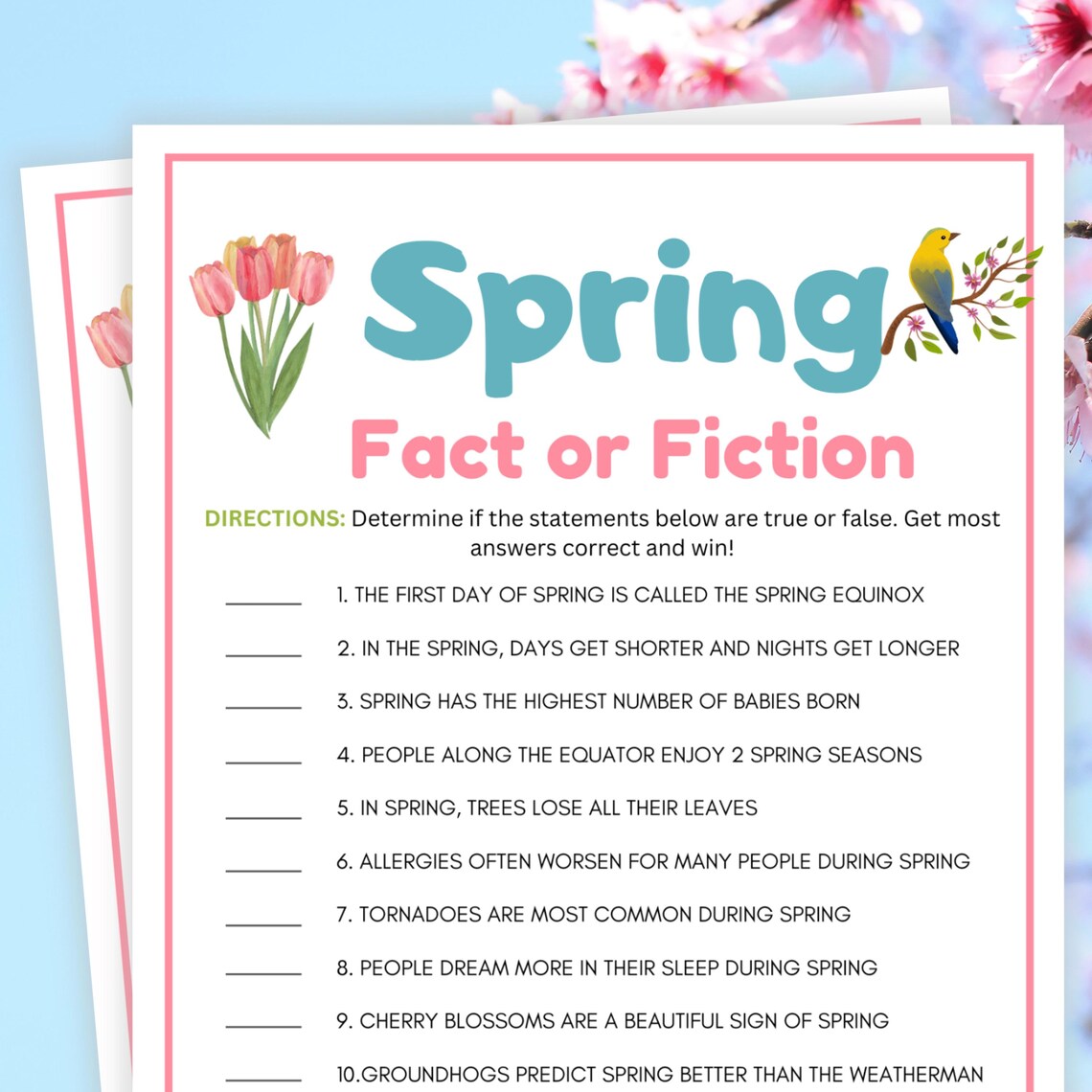 Spring Games, Spring Fact or Fiction, Spring Games for Kids and Adults ...