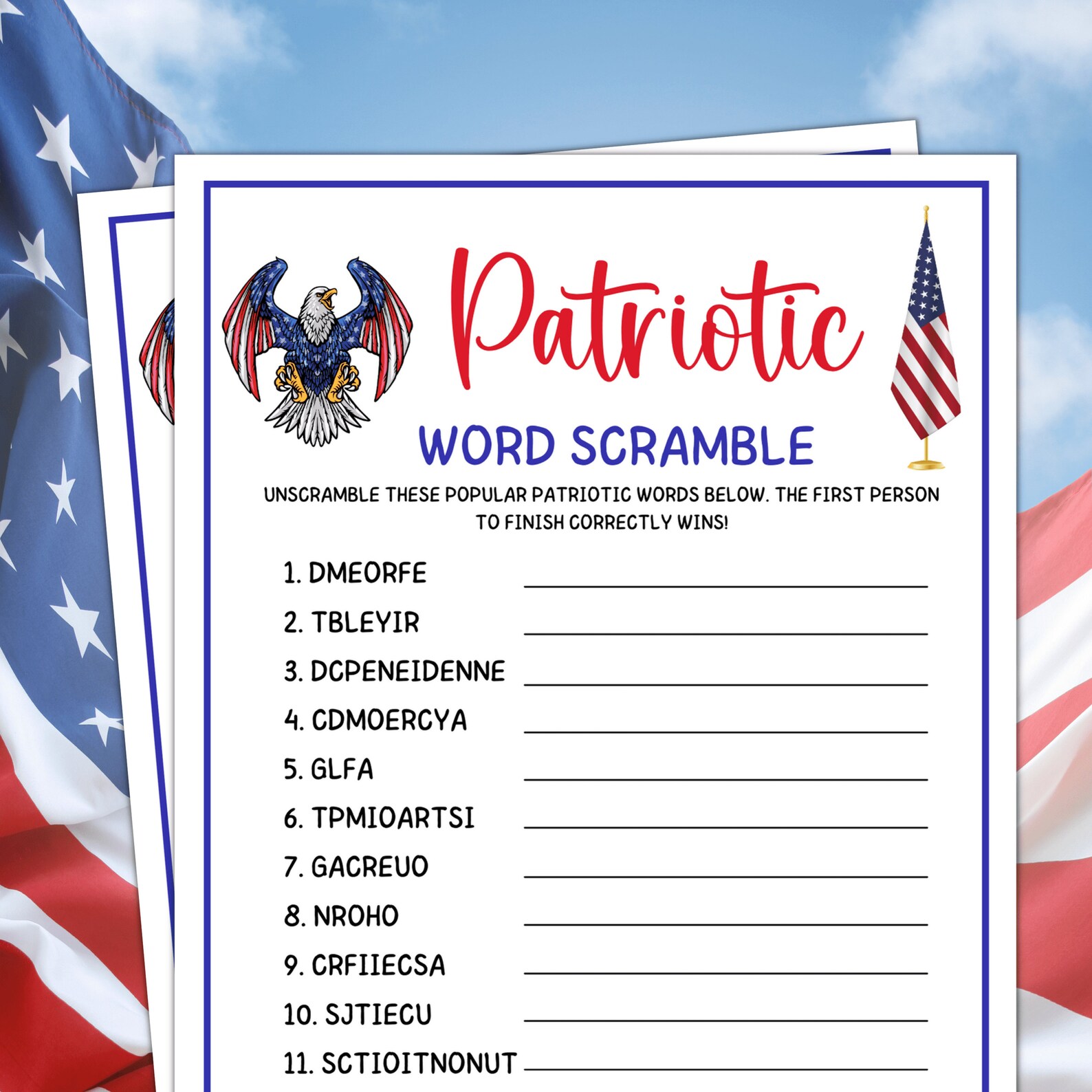 Patriotic Games, Patriotic Word Scramble, Printable Patriotic Games for ...