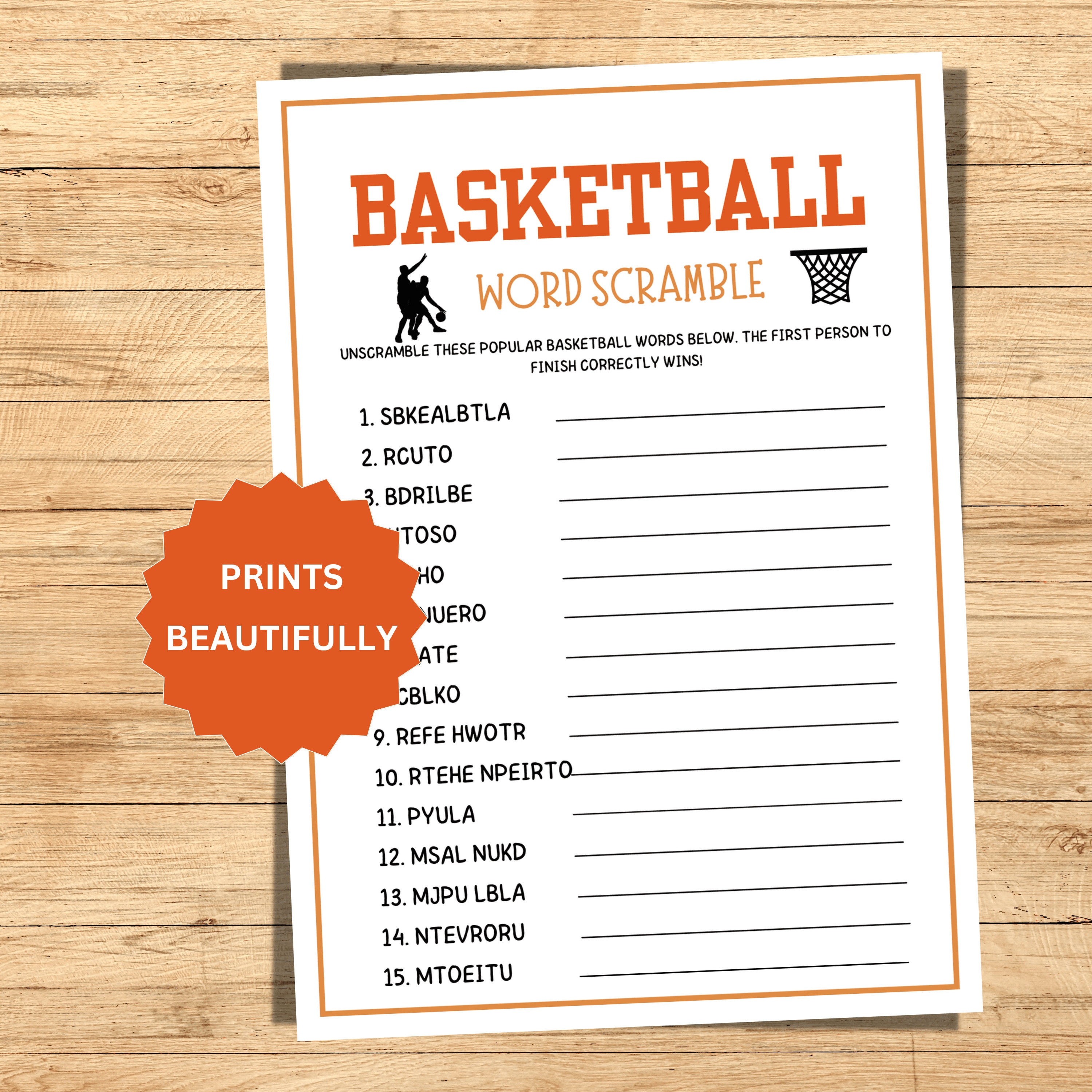 Basketball Word Scramble Game: Printable Party Activity (PDF) - Etsy