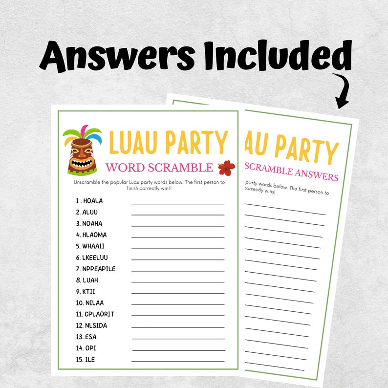 Luau Party Games, Word Scramble, Luau Games, Luau Birthday Party Games ...