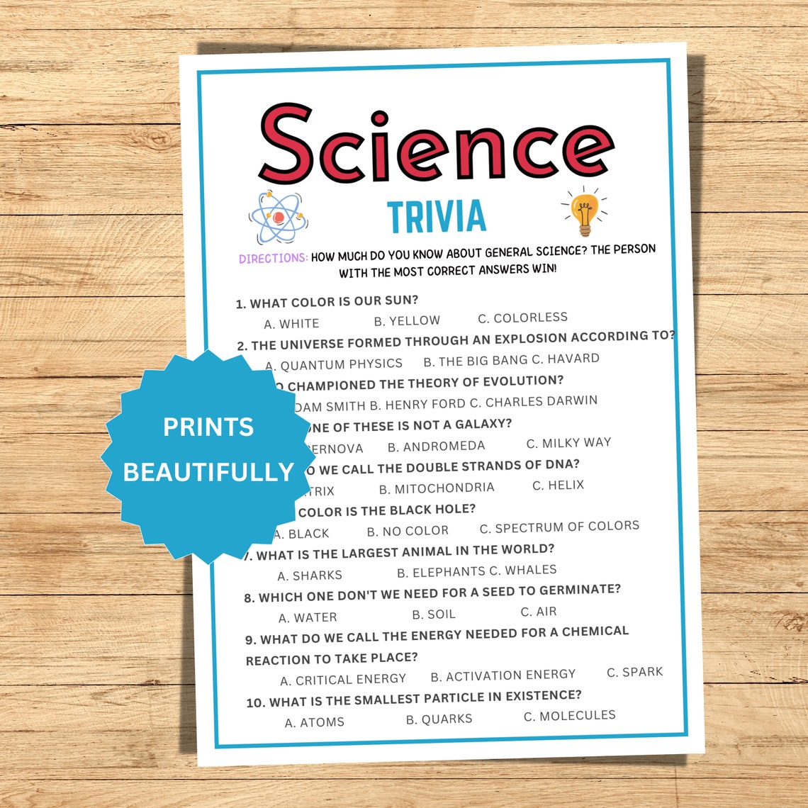 Science Trivia, Science Games for Kids, Science Party Games, Science ...