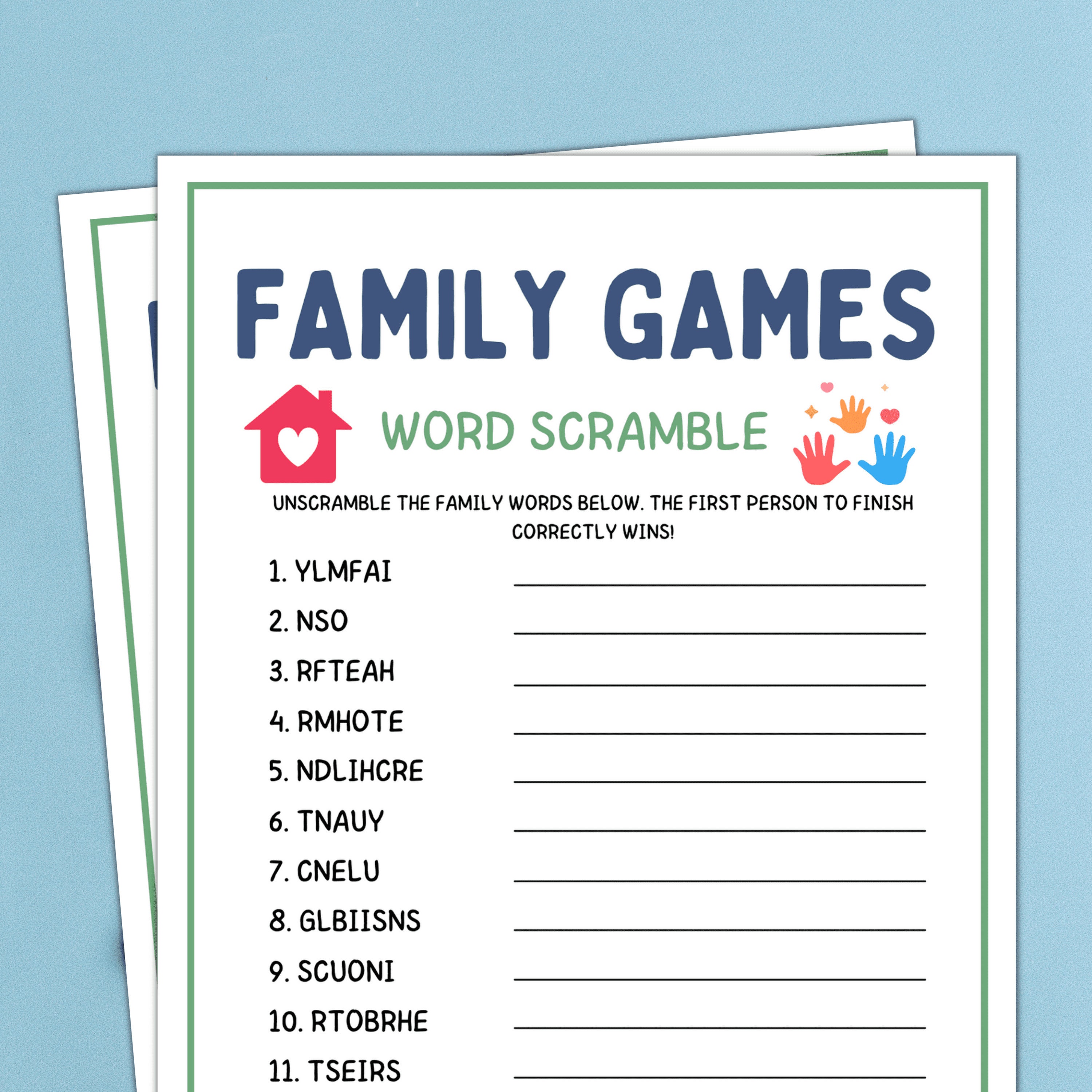 Family Games, Family Word Scramble, Family Party Games, Printable ...