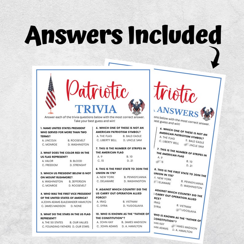 Patriotic Trivia, Patriotic Party Games, Patriotic Games for Kids ...