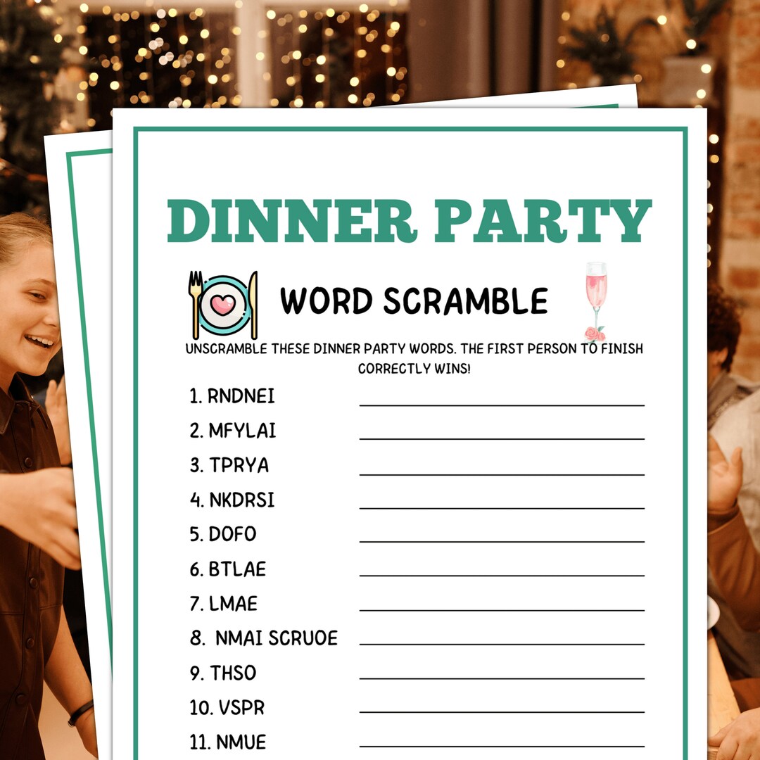 Dinner Party Games, Dinner Party Word Scramble, Dinner Games, Printable ...