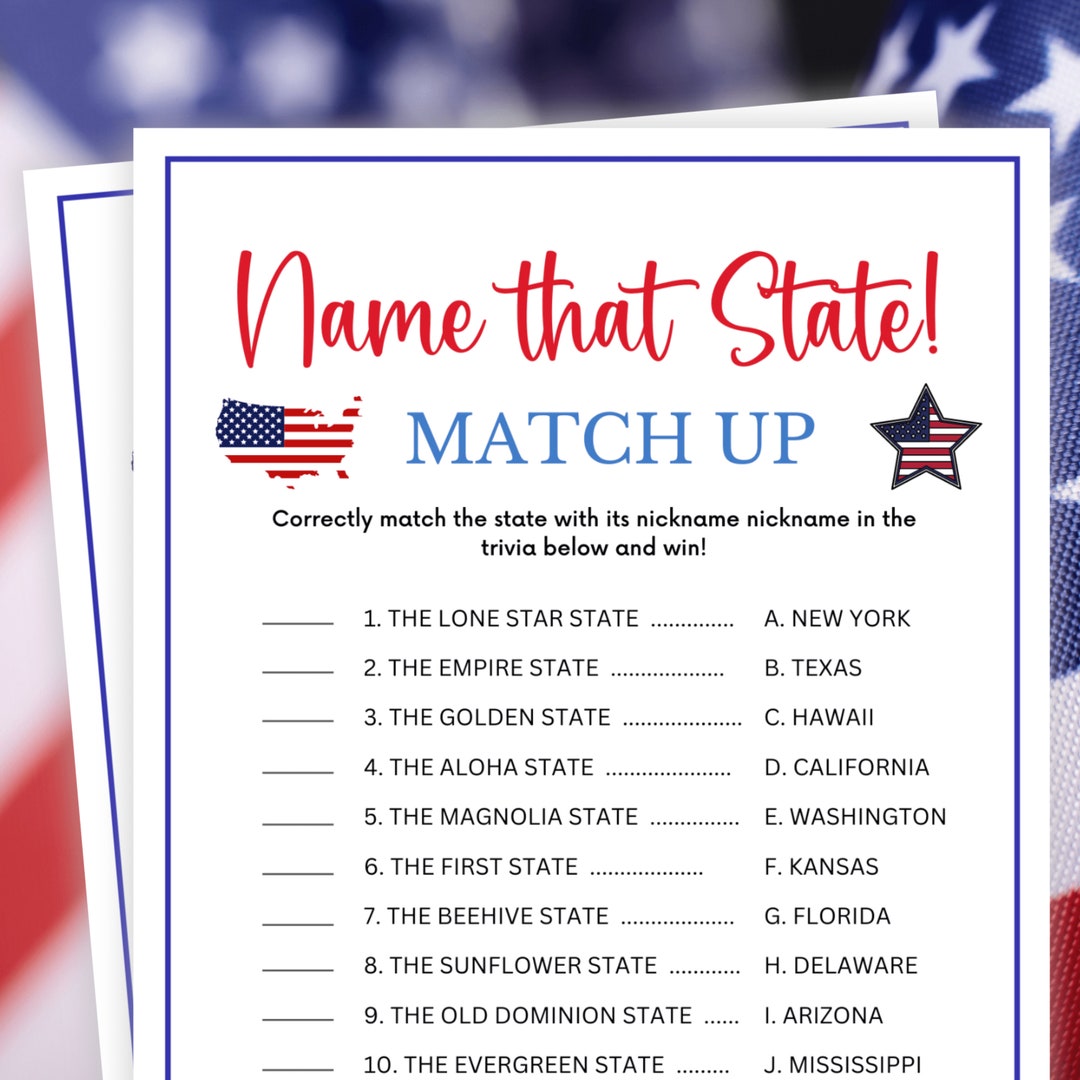 Patriotic Party Games, American States Match Up, 4th of July Games ...
