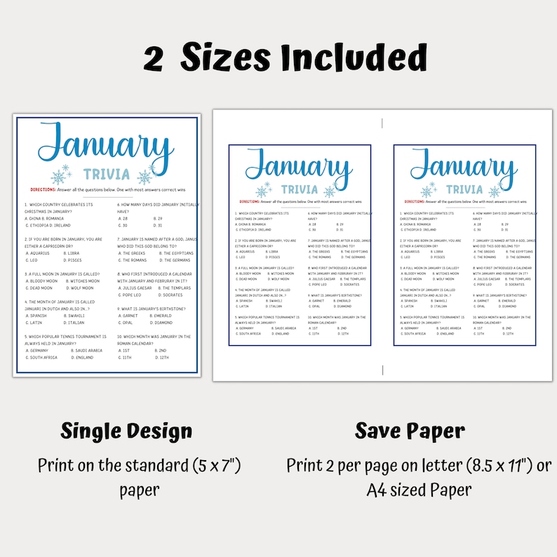January Trivia Game, Trivia Games for Kids and Adults, Printable ...