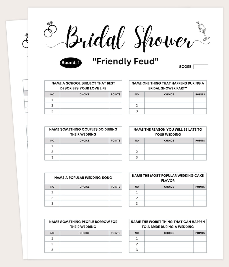 Bridal Shower Games, Friendly Feud, Bridal Shower Party Games, Bridal ...