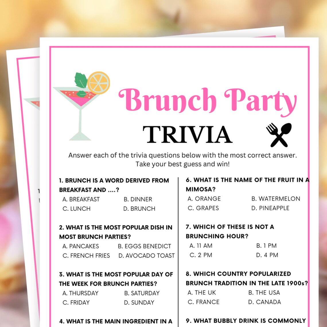Brunch Games, Brunch Trivia, Brunch Party Games, Birthday Games, Party ...
