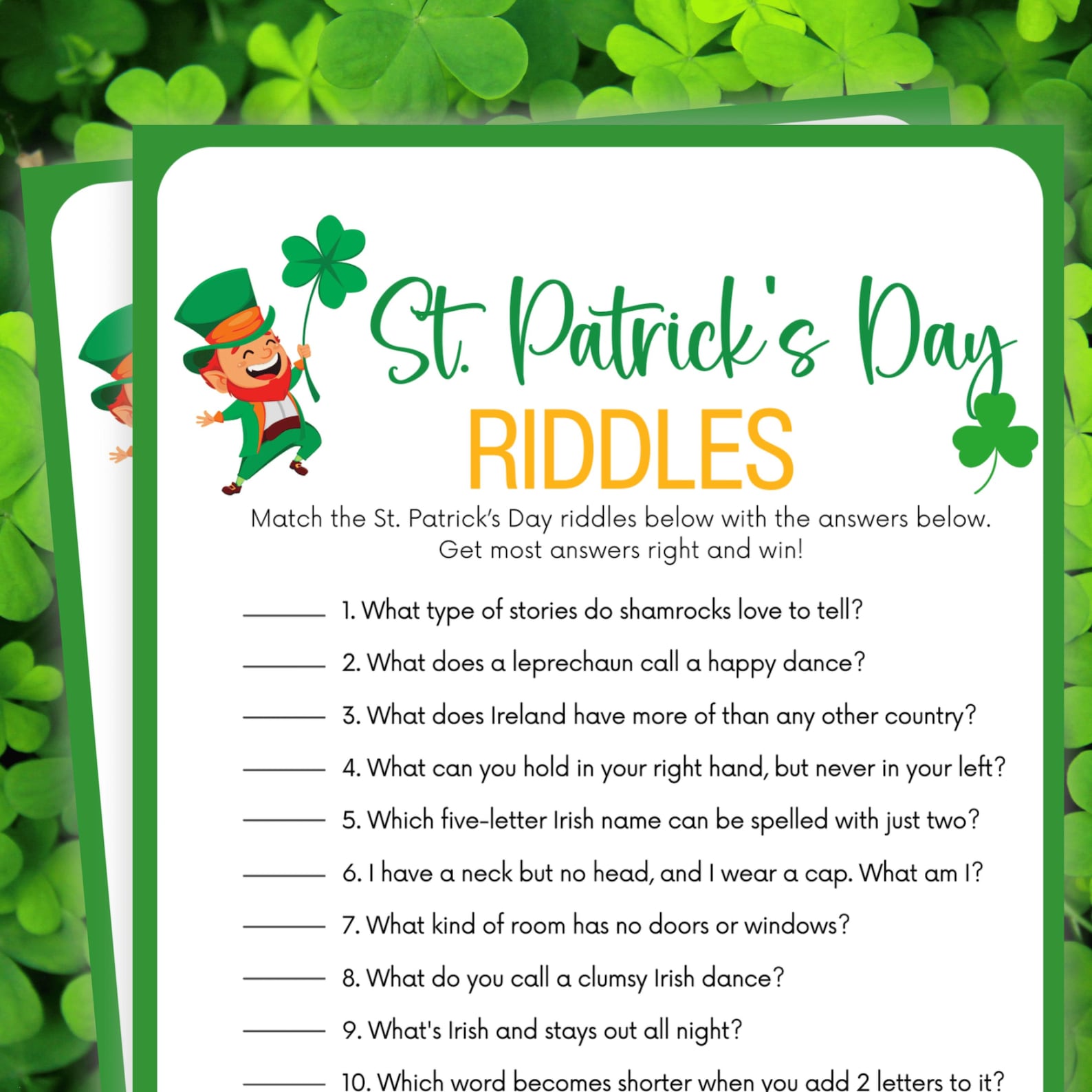 St Patricks Day Riddles, St Patricks Day Games, St. Patrick's Day Party ...