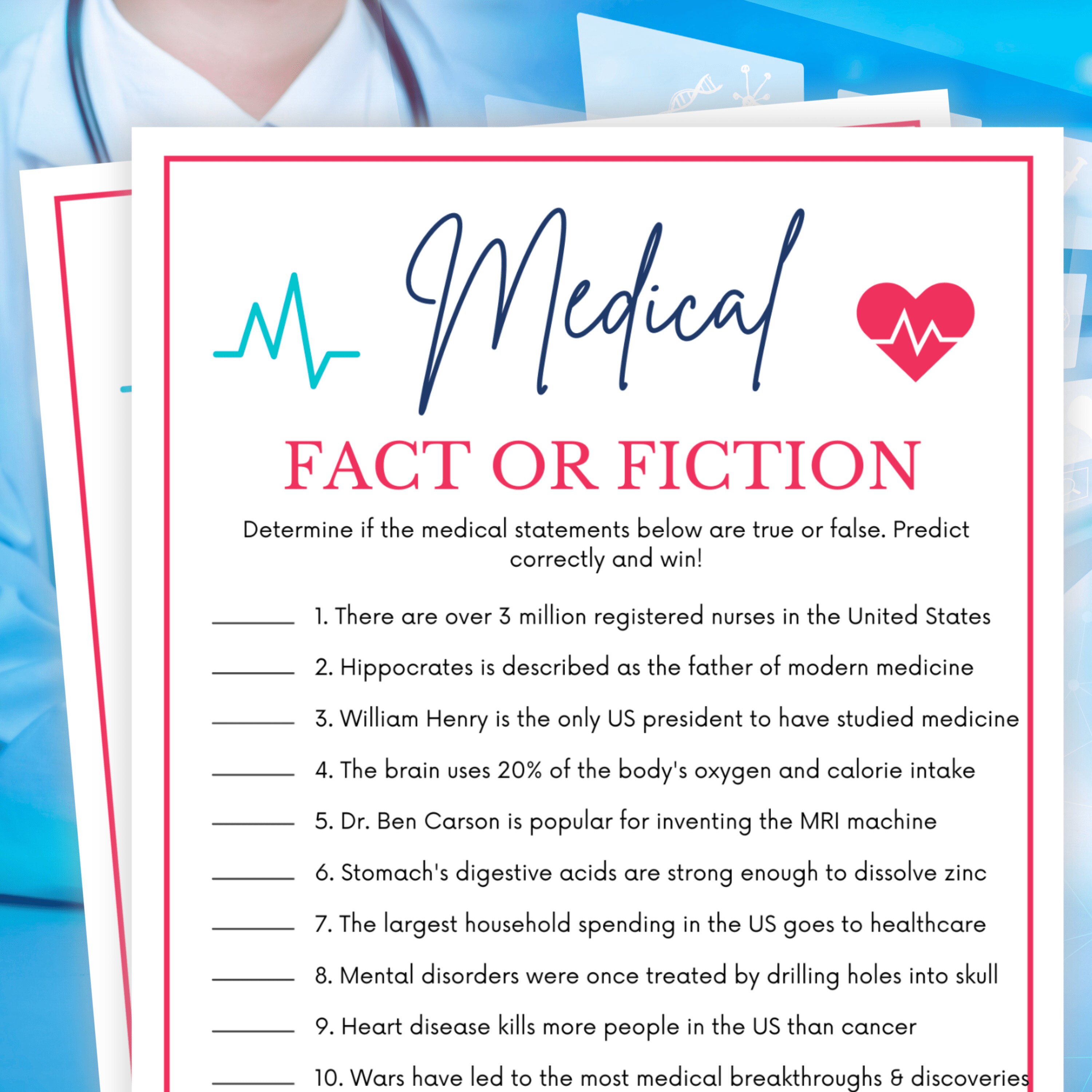 Medical Games, Medical Fact or Fiction, Trivia, Medical Party Games for ...
