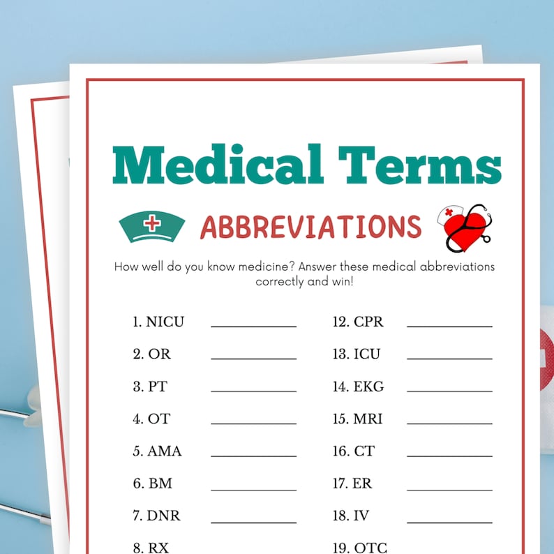 Nurse Games, Medical Abbreviations, Nurse Party Games, Nurse Graduation ...