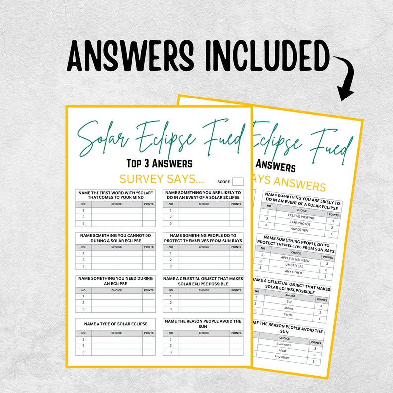 Solar Eclipse Trivia, Family Feud, Party Games for Kids, Adults and ...