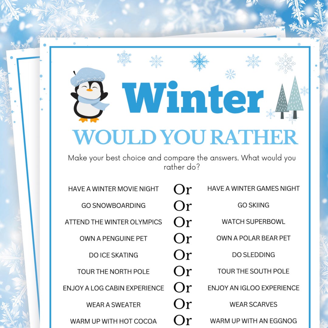 Winter Games, Would You Rather, Winter Party Games, Winter Birthday ...