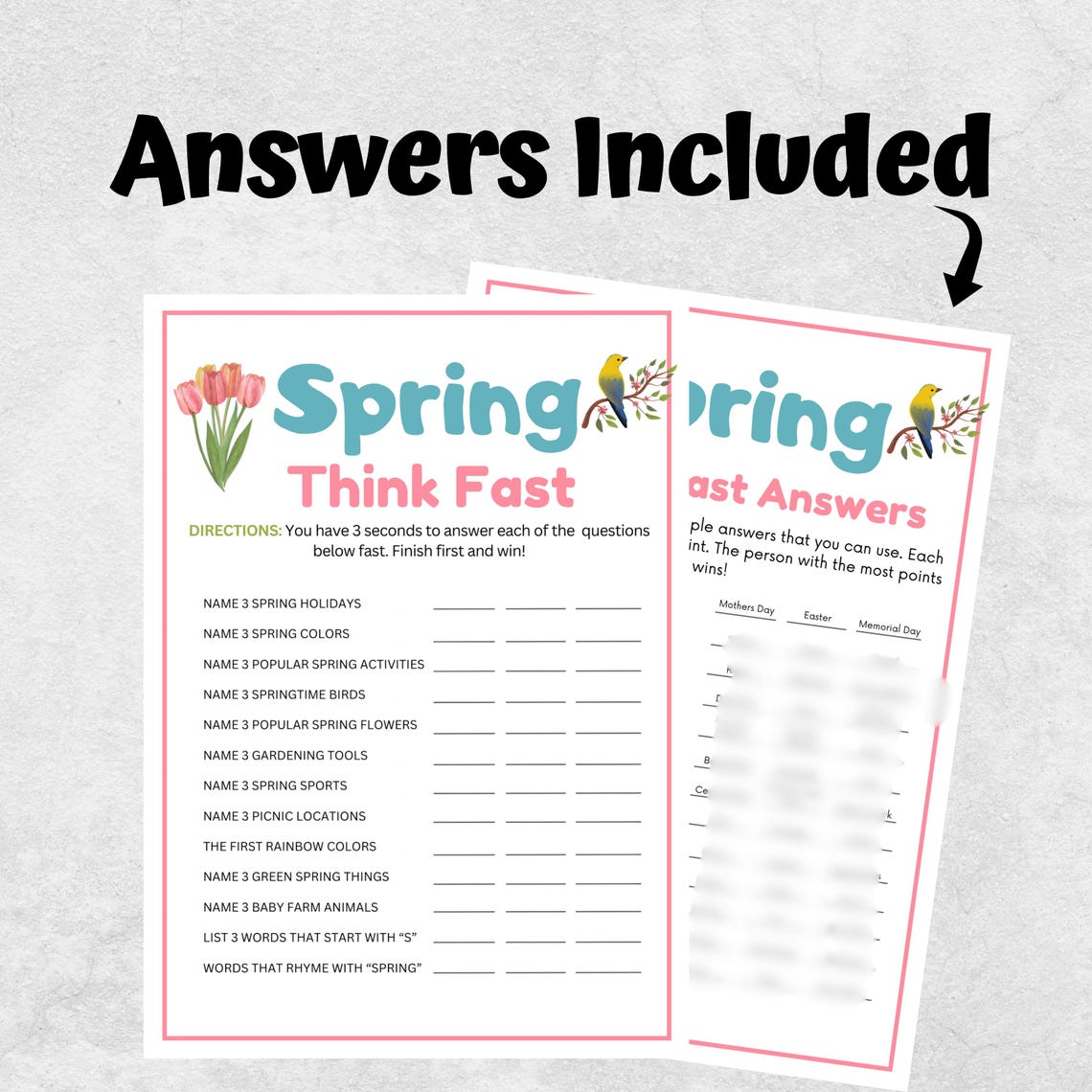 Spring Games, Think Fast, Spring Game for Kids, Spring Trivia, Party ...