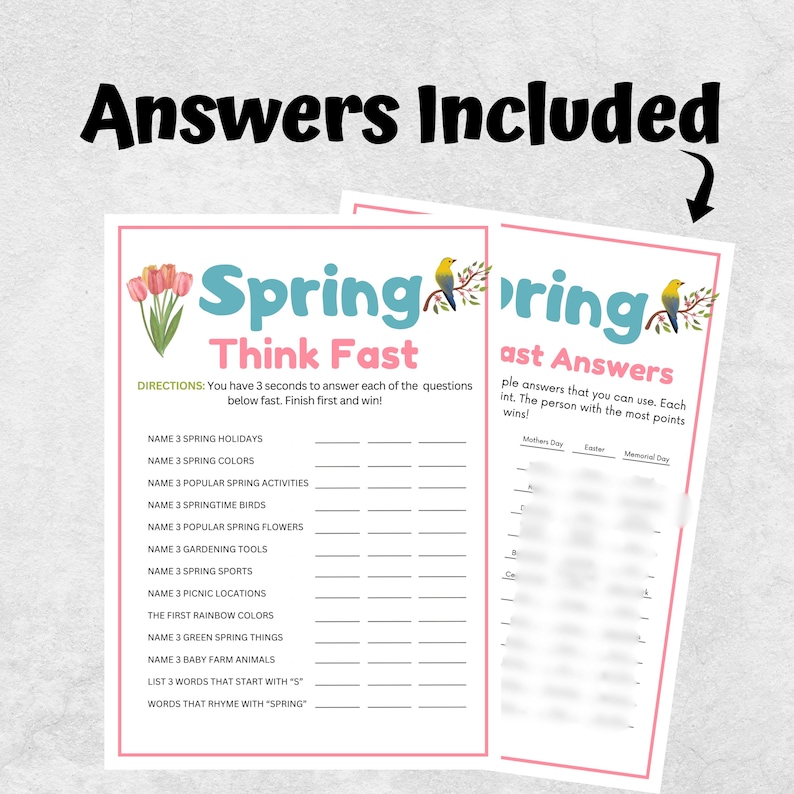 Spring Games, Think Fast, Spring Game for Kids, Spring Trivia, Party ...