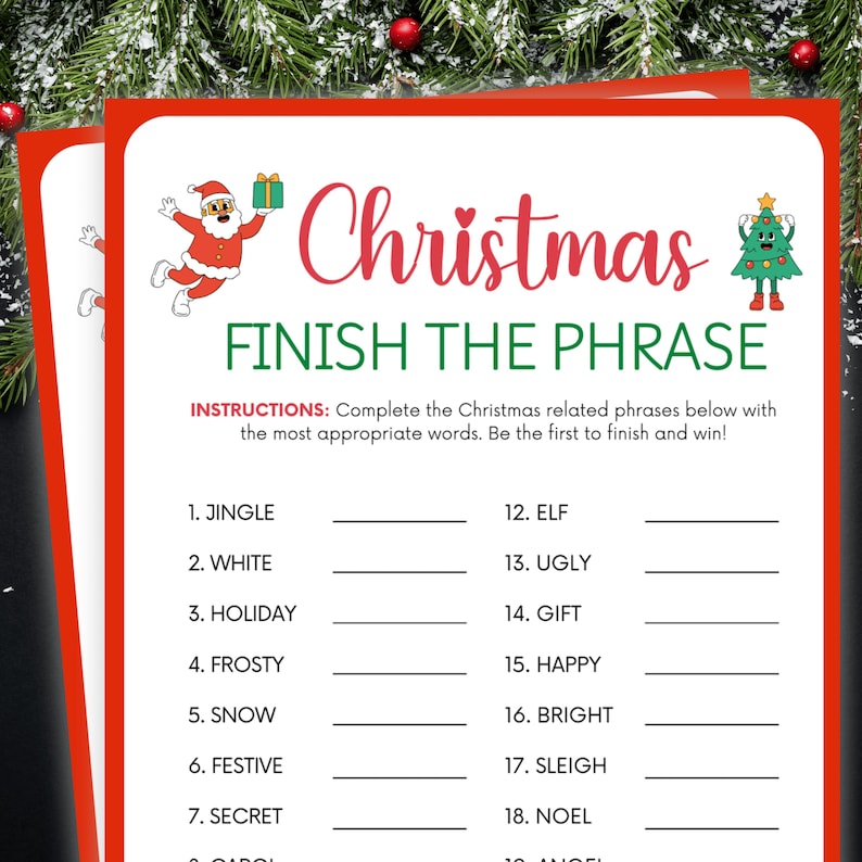 Christmas Games, Finish the Phrase, Christmas Party Games, Holiday ...