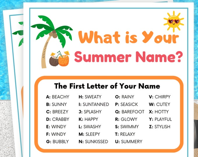 What's Your Summer Name Summer Games for Kids, Family Summer Games ...