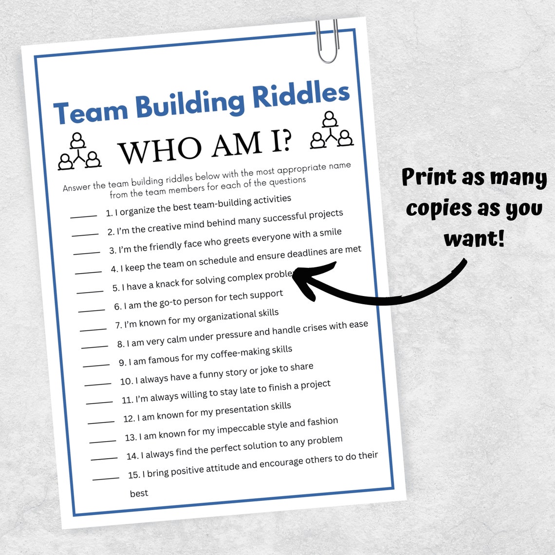 Team Building Games, Who Am I Riddles, Team Building Trivia, Party ...