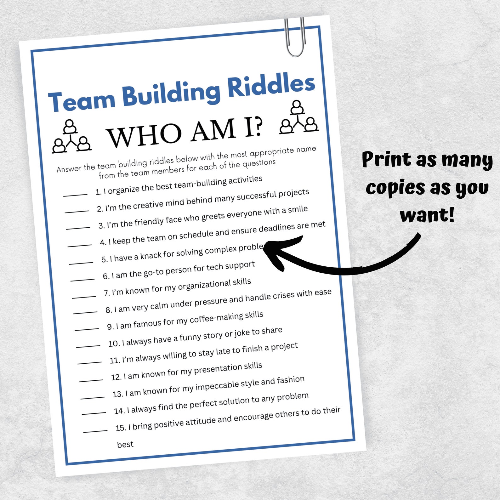 Team Building Games, Who Am I Riddles, Team Building Trivia, Party ...