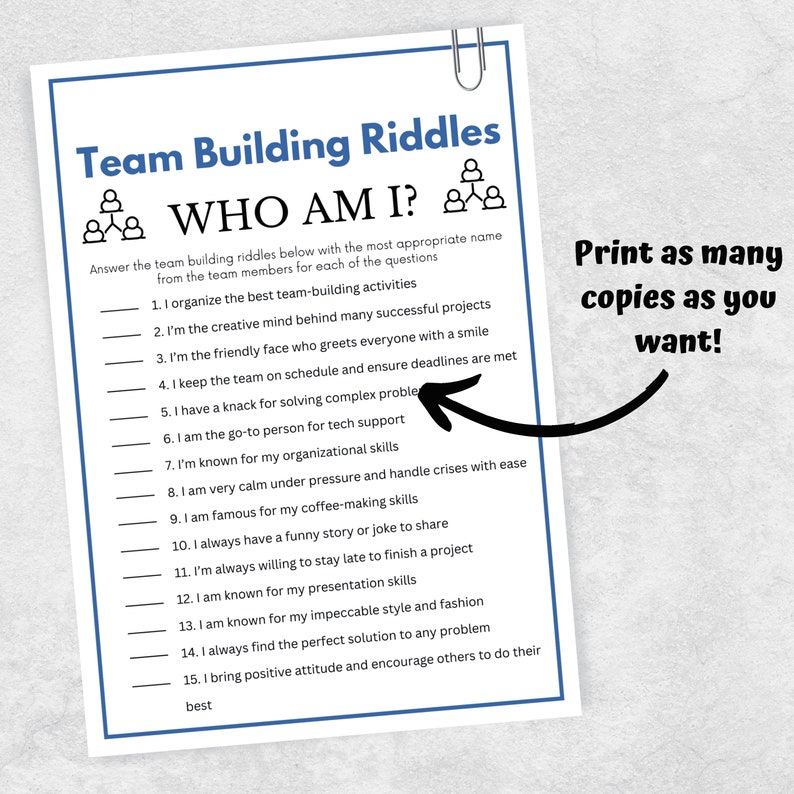 Team Building Games, Who Am I Riddles, Team Building Trivia, Party ...
