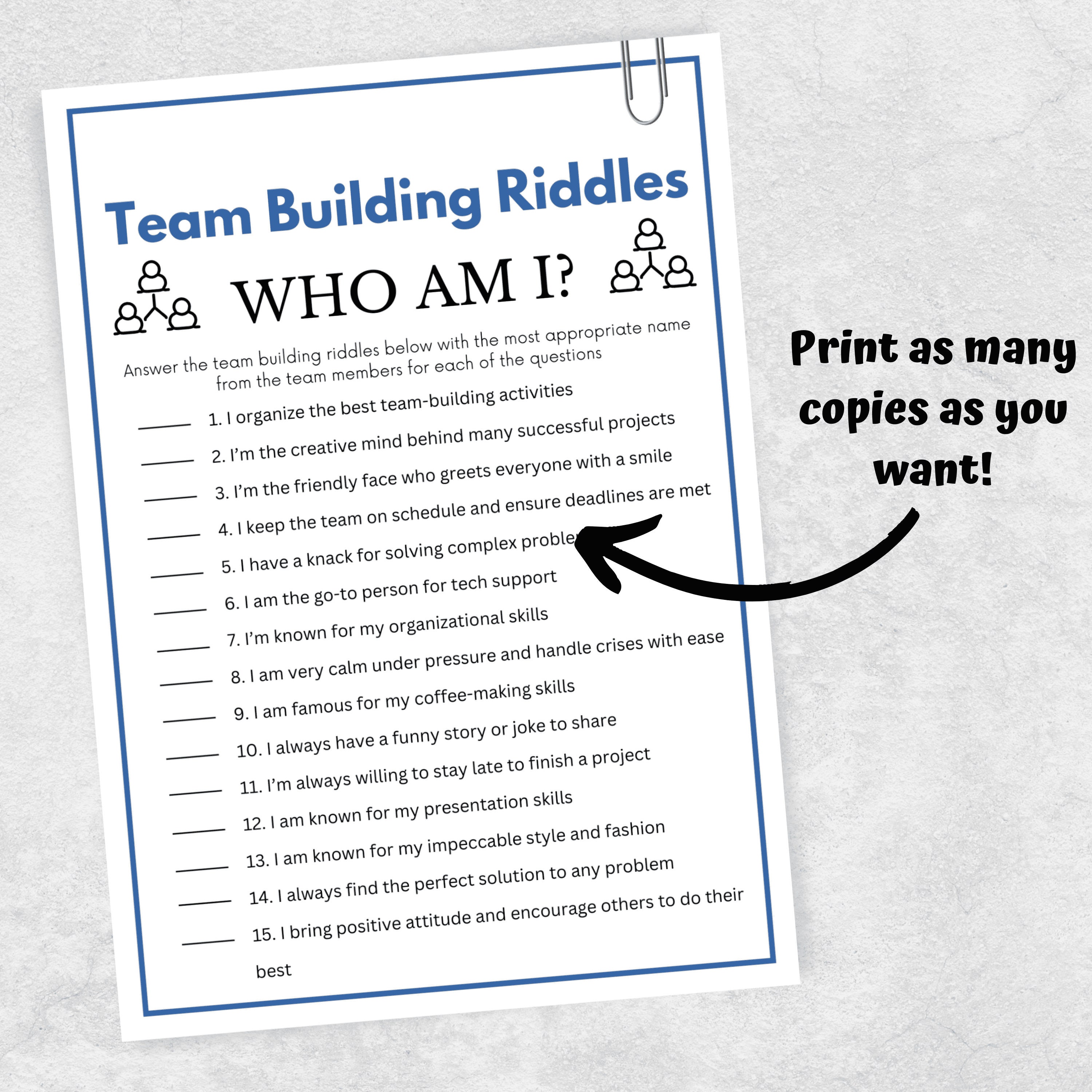 Team Building Games, Who Am I Riddles, Team Building Trivia, Party ...
