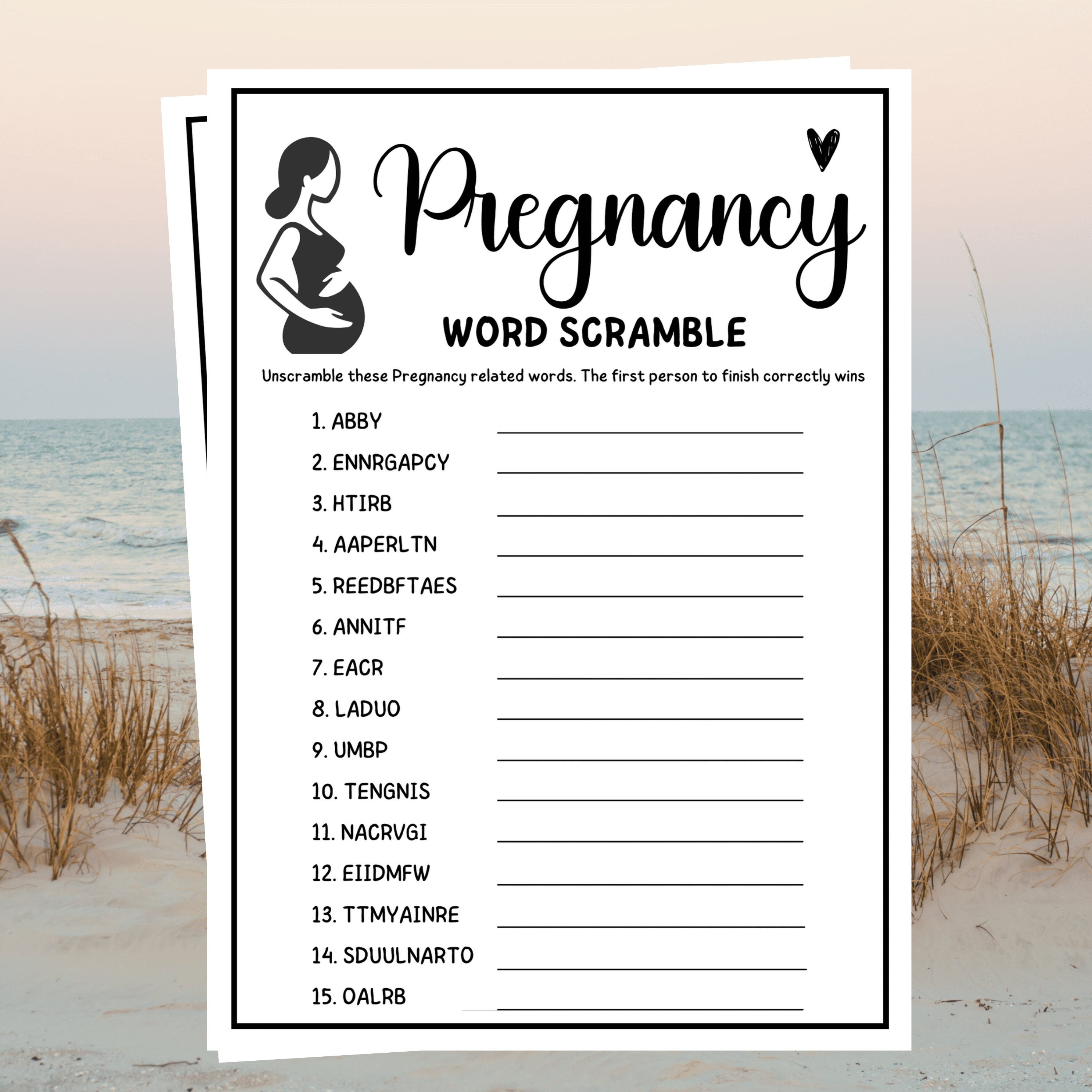 Pregnancy Word Scramble Minimalist Pregnancy Games Baby Shower Games ...