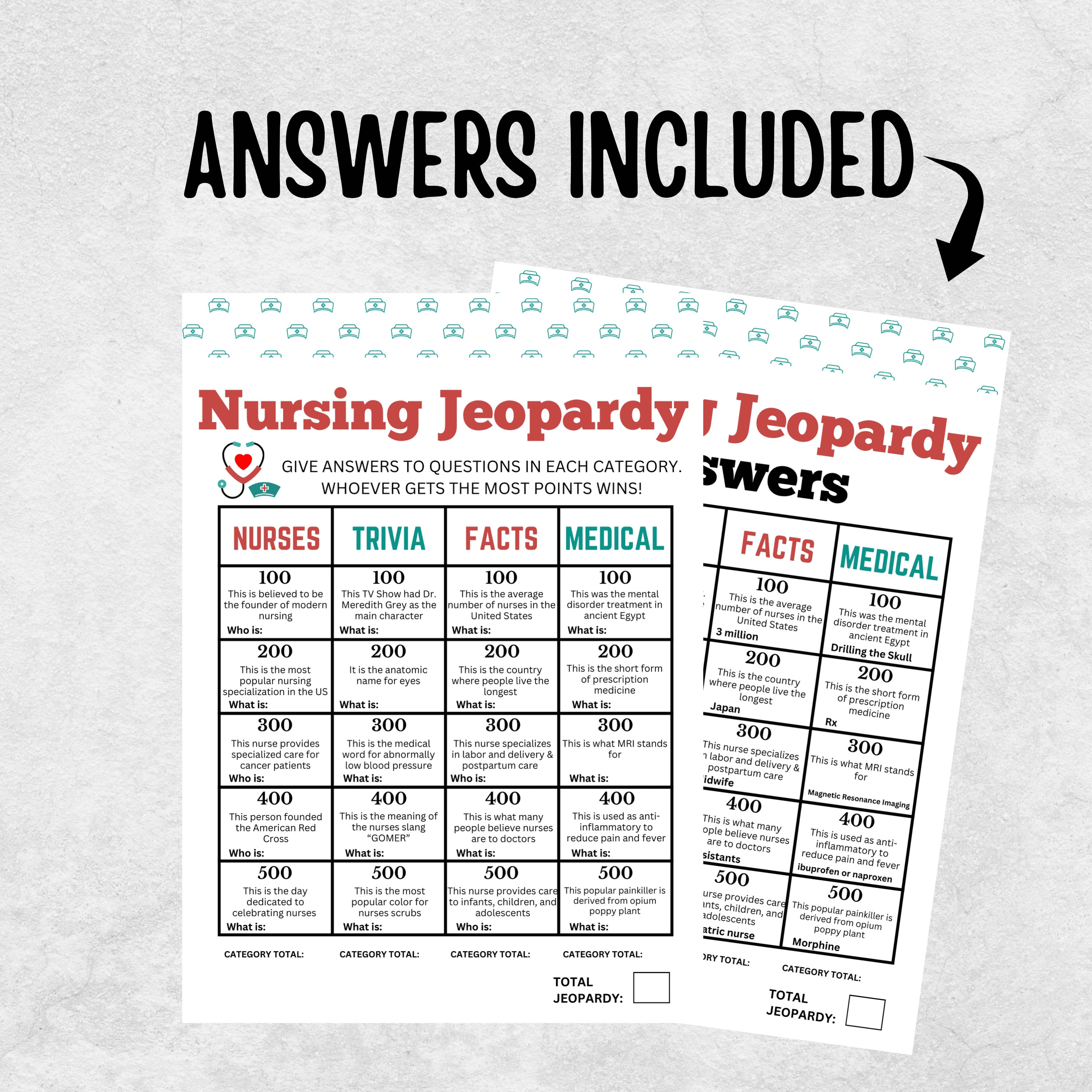Nurse Games, Nurse Jeopardy, Trivia, Nurse Party Games, Nurse ...