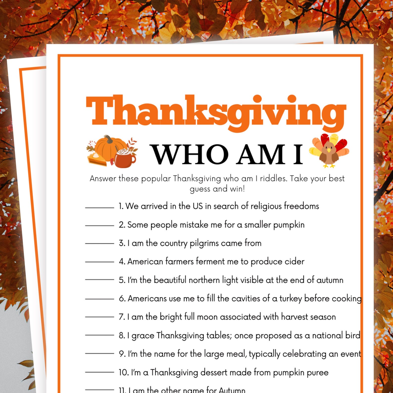 Thanksgiving Games, Who Am I, Thanksgiving Riddles, Printable ...