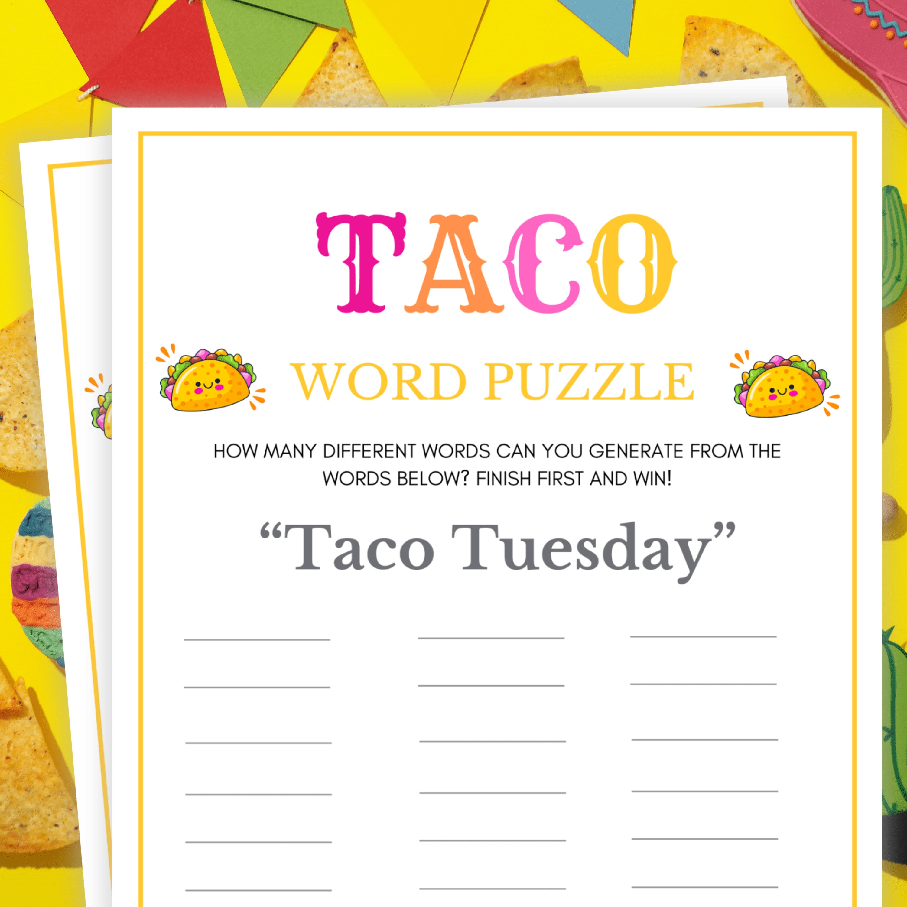 Taco Party Games, Word Puzzle, Taco Tuesday Games, Taco Themed Party ...