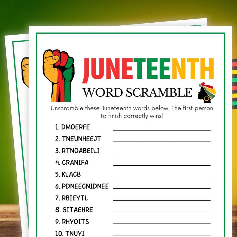 Juneteenth Games, Word Scramble, Juneteenth Party Games, Black History ...
