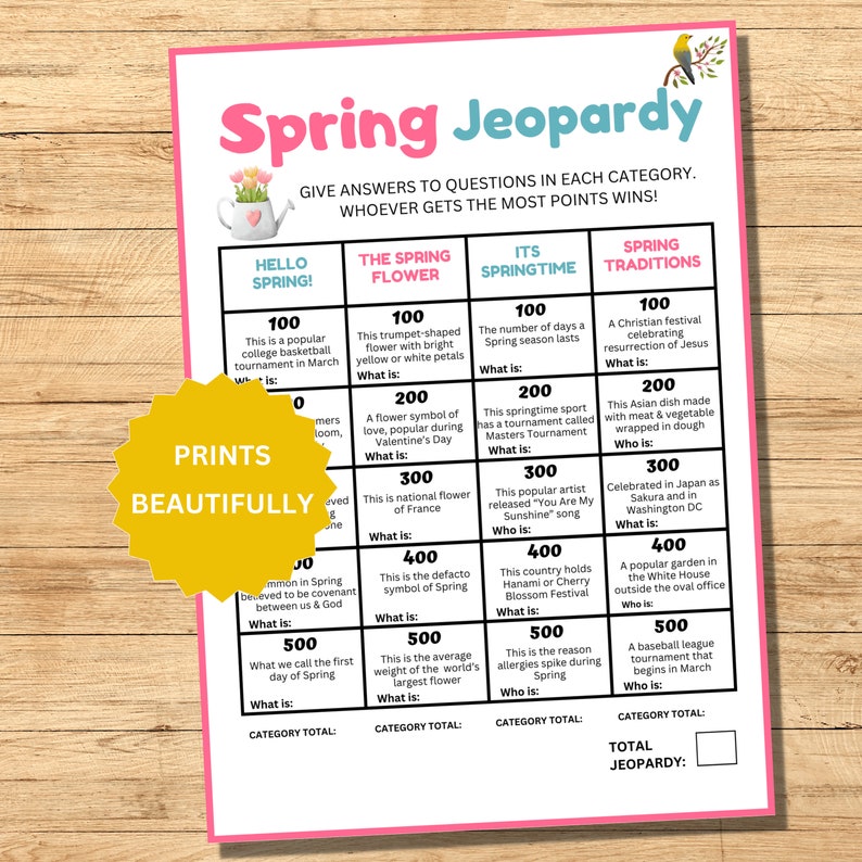 Spring Trivia, Spring Jeopardy, Spring Party Games for Kids, Adults ...