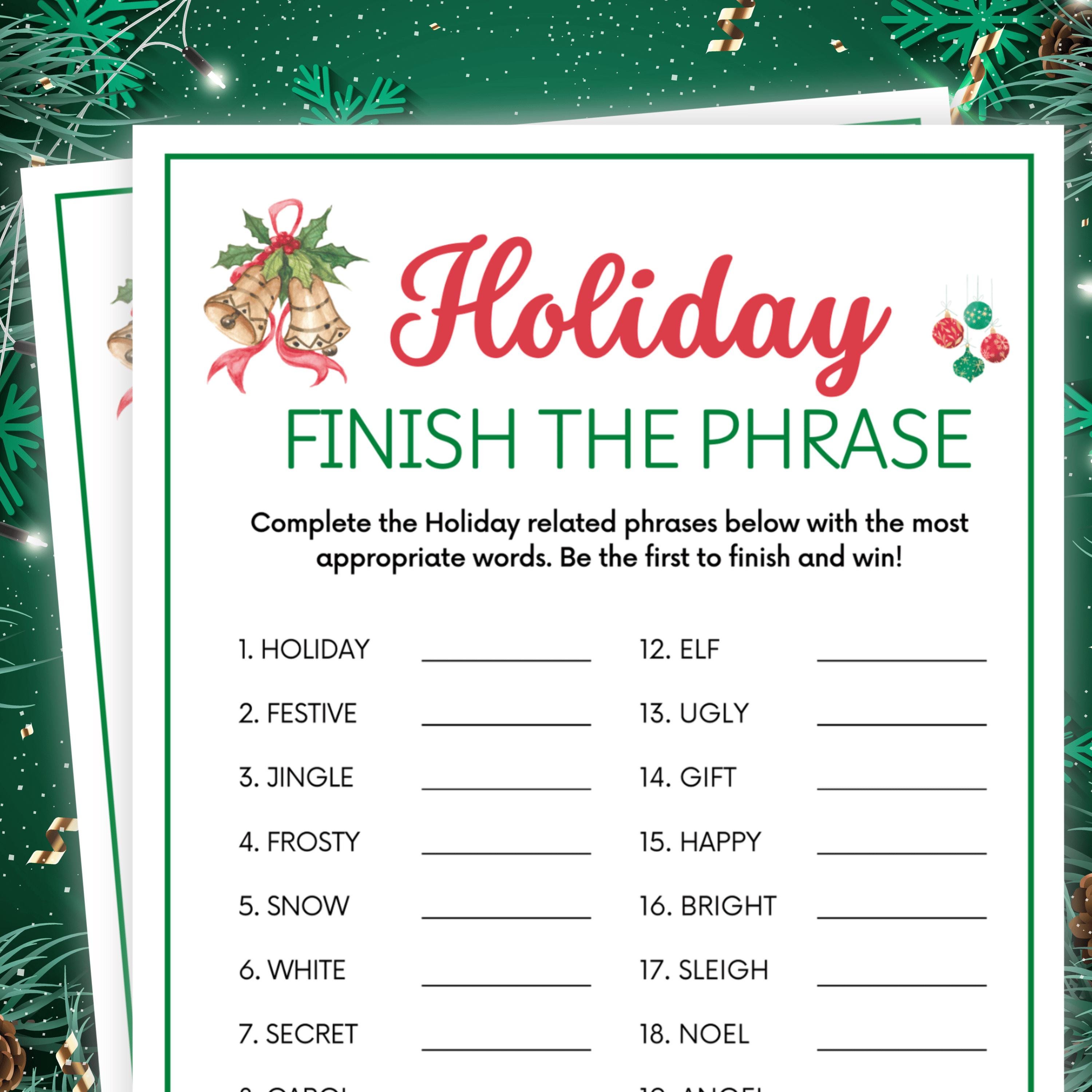 Holiday Games, Finish the Phrase, Holiday Party Games, Christmas Games ...