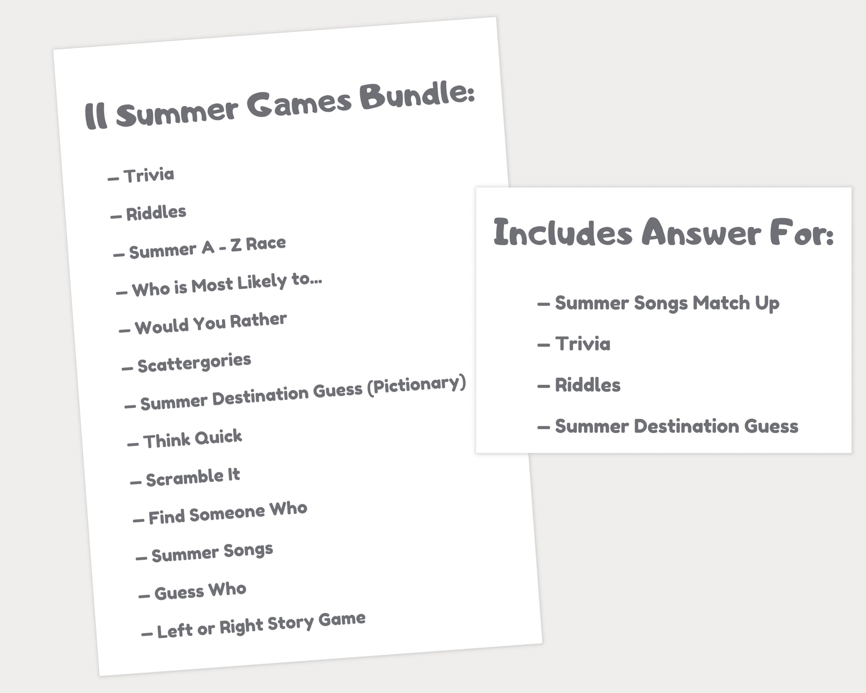 Summer Games Bundle, Summer Games for Kids, Summer Games for Adults ...