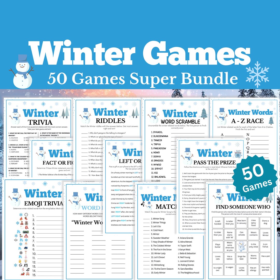 Winter Games Bundle, 50 Game MEGA Bundle, Winter Party Games, Winter ...