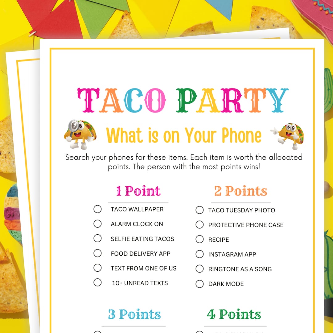 Taco Party Games, What is on Your Phone, Taco Tuesday Games, Taco ...