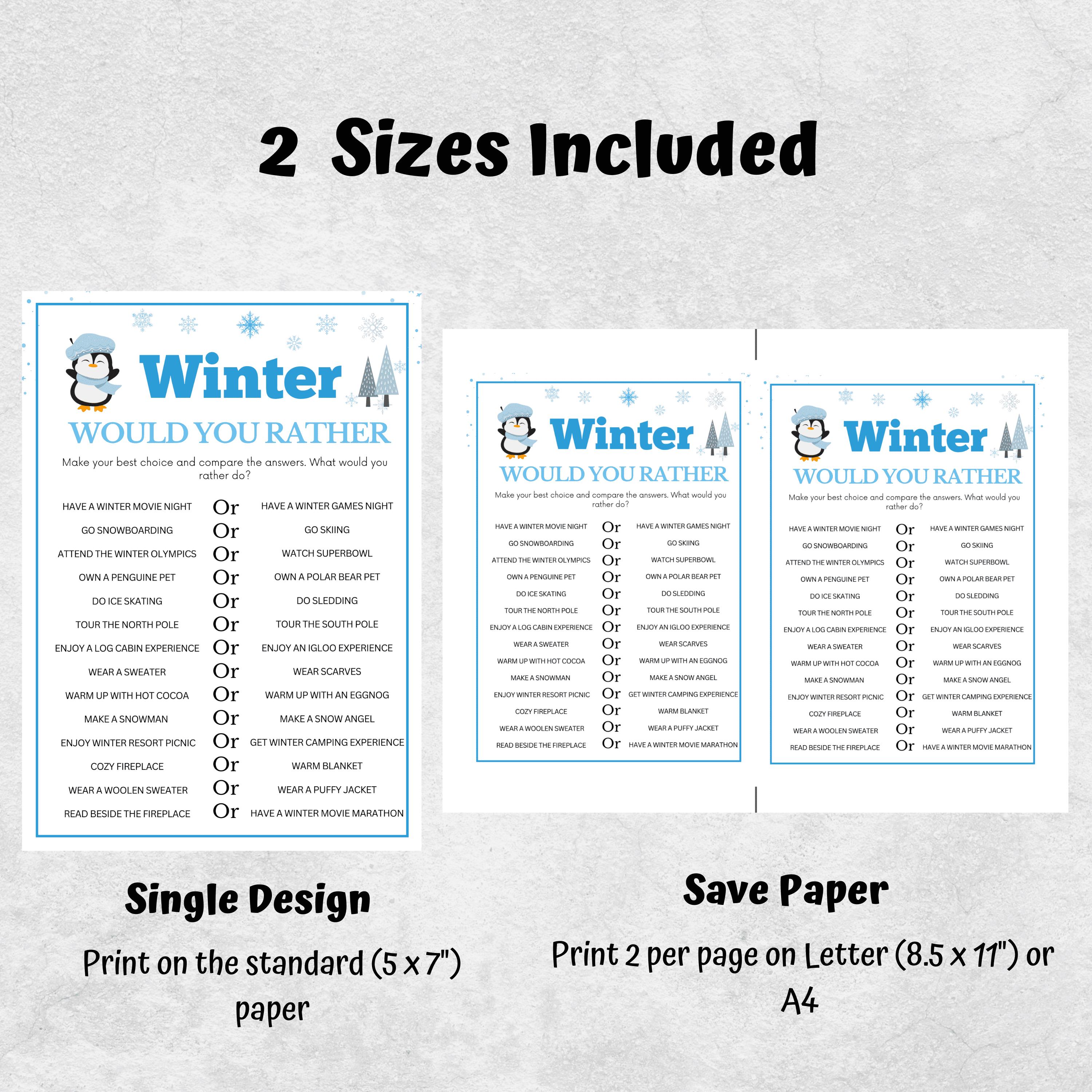 Winter Games, Would You Rather, Winter Party Games, Winter Birthday ...